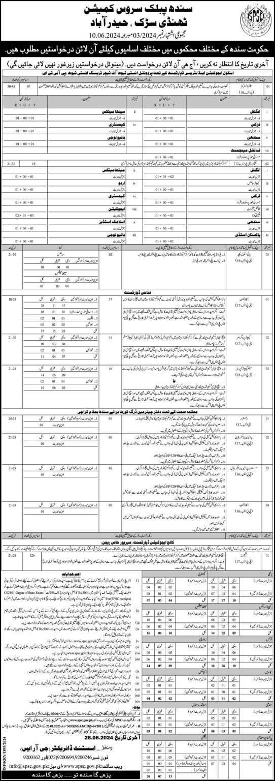 SPSC Jobs 2024 Advertisement No 3 Apply Online - Jobs24U